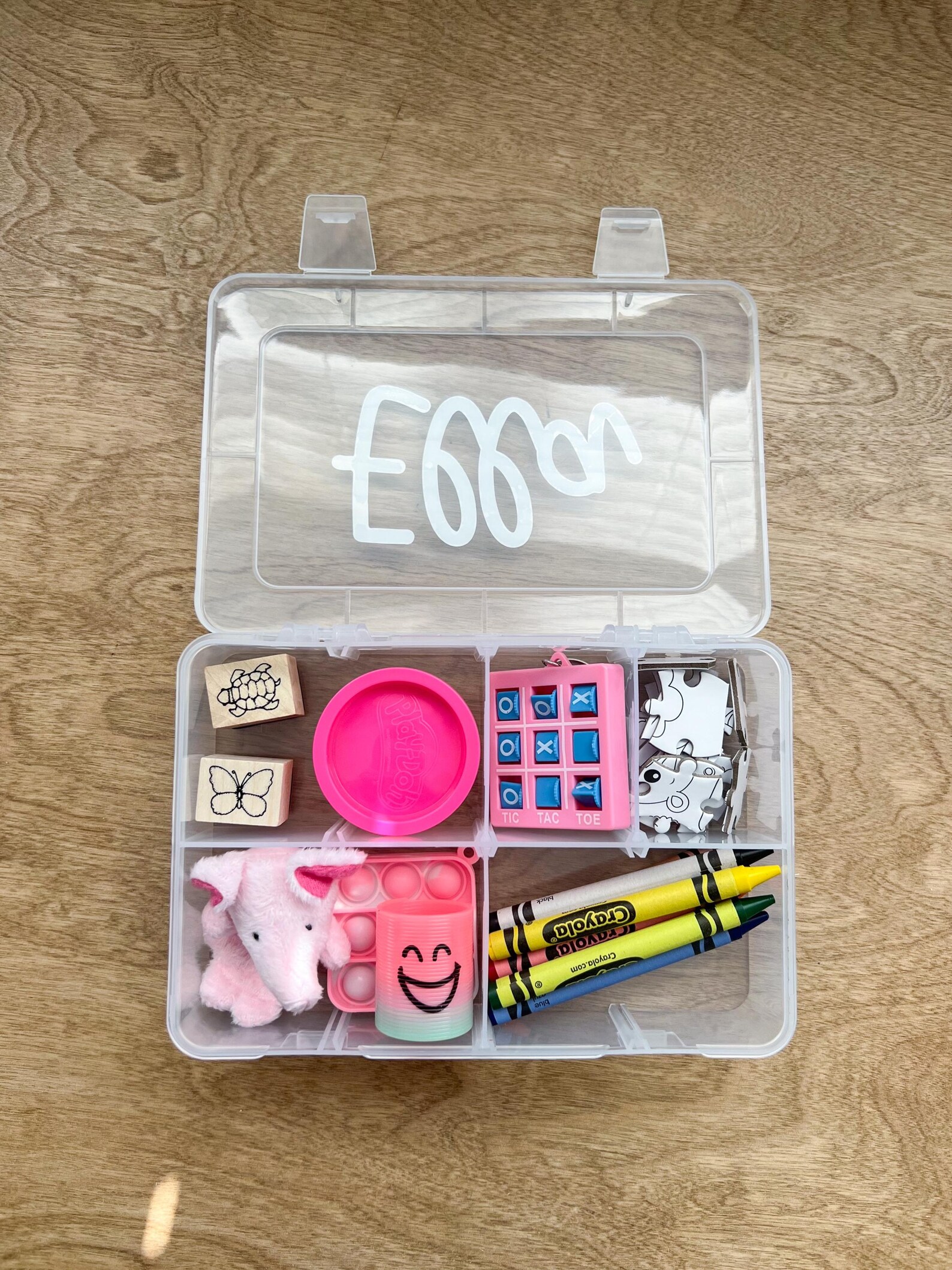 Personalized Kids Travel Activity Box – Clear Divider Kit With Crayons ...