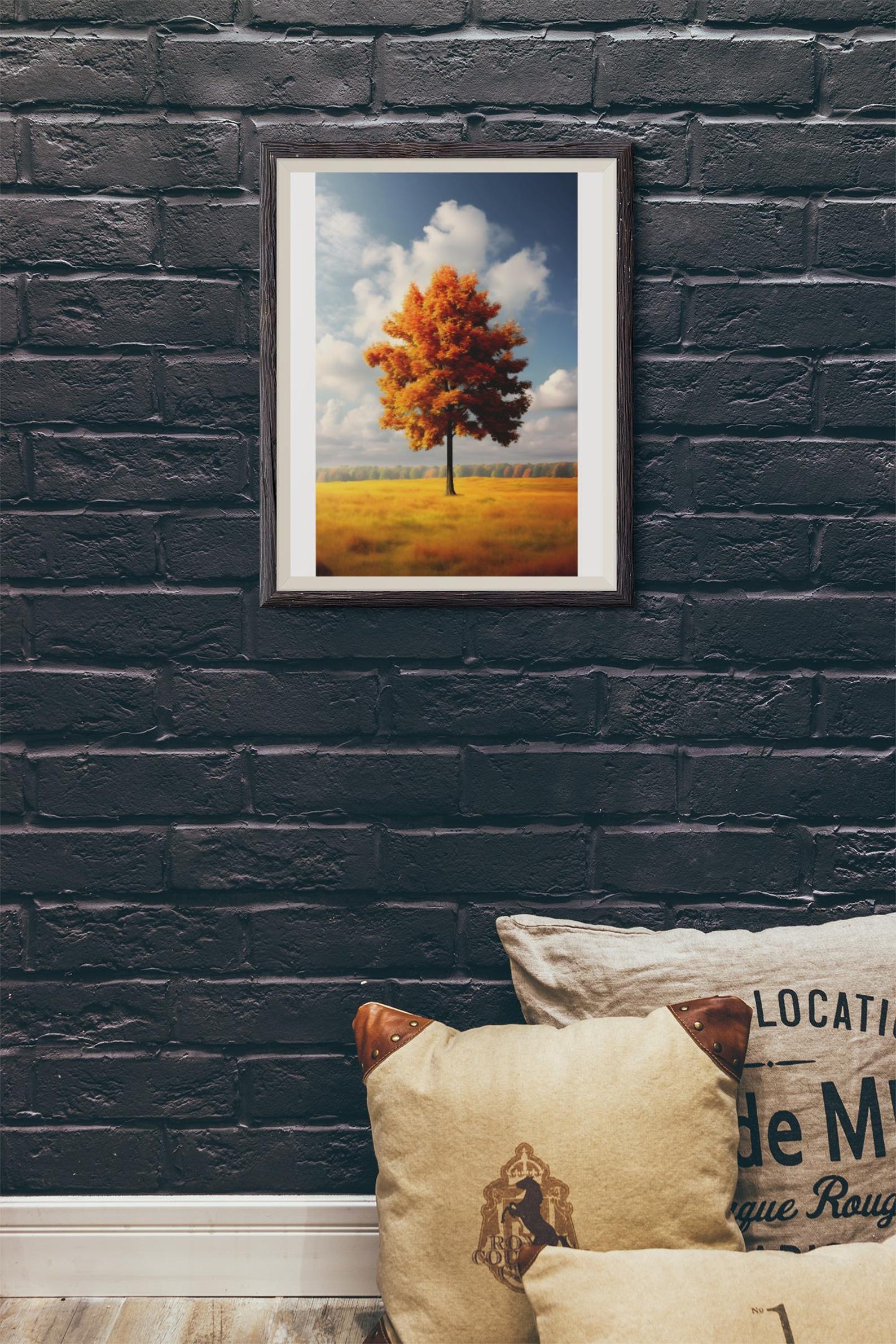 Serene Autumn Tree Wall Art - Vibrant Fall Landscape With Lone Tree in ...