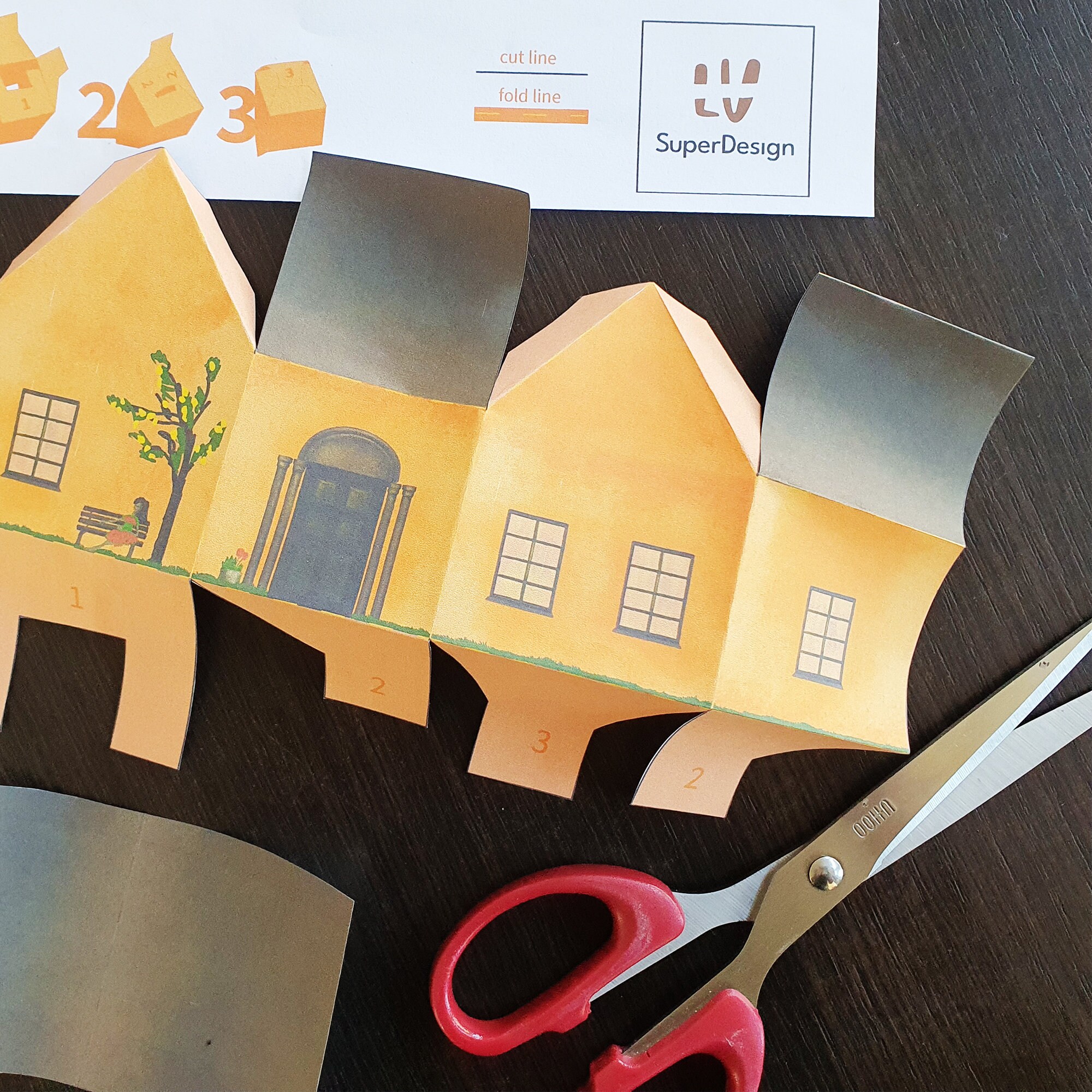 Simple Kids Colorful Paper House Easy at Home Family Craft Fun Cutout ...