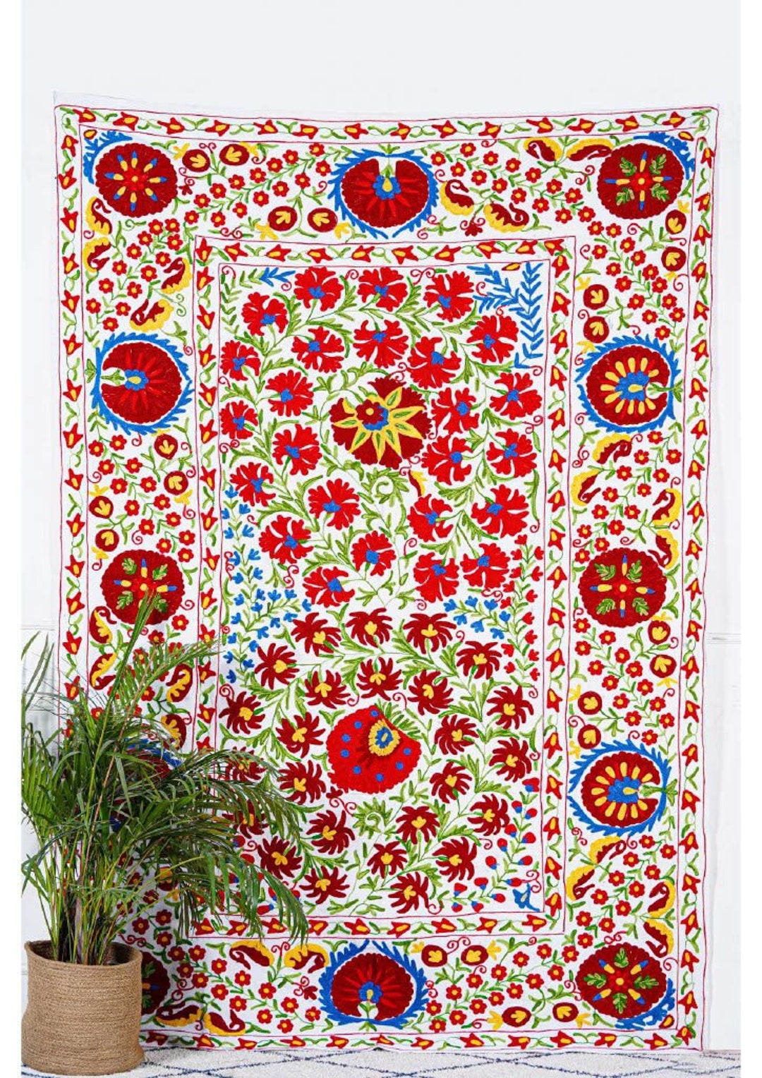 Cotton Suzani Throw Blanket Embroidery Bed Sheet Bedspread Suzani ...