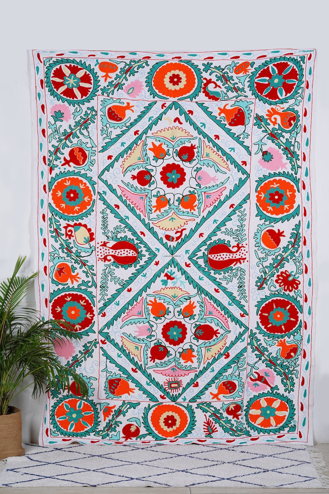 Cotton Suzani Throw Blanket Hand Embroidery Bed Sheet Bedspread Suzani ...