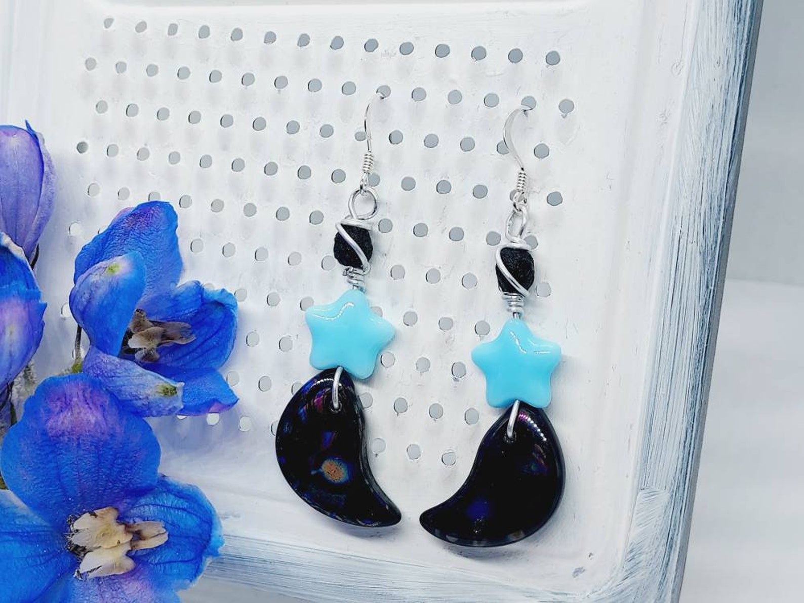 Celestial Earrings Dangle With Sterling Silver Ear Wires, Star and Moon ...