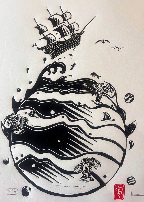 Linocut Conquista Linocut Black and White Handmade Spain New - Etsy