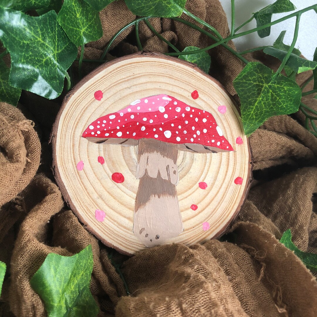 Classic Toadstool Wood Slice Illustration Acrylic Paint - Etsy