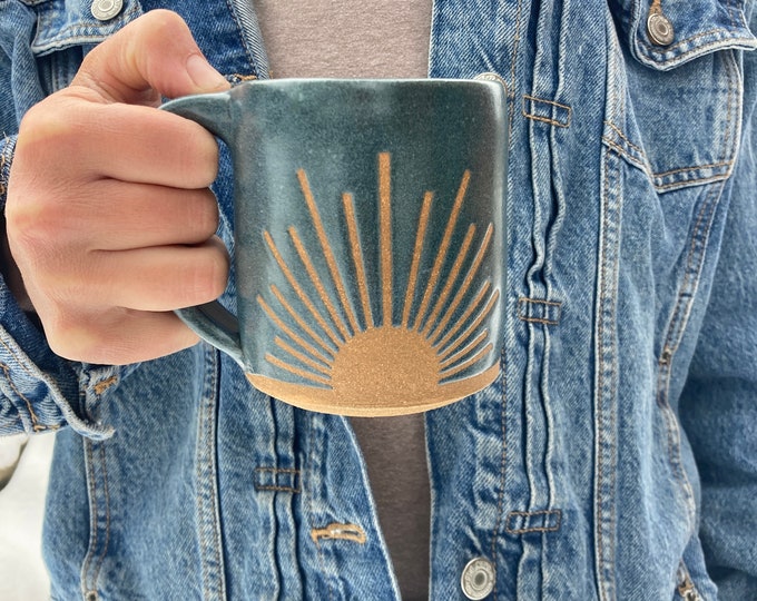 Solstice Mug: Handmade Pottery Mug With Sun Design, Ceramic Coffee Cup ...