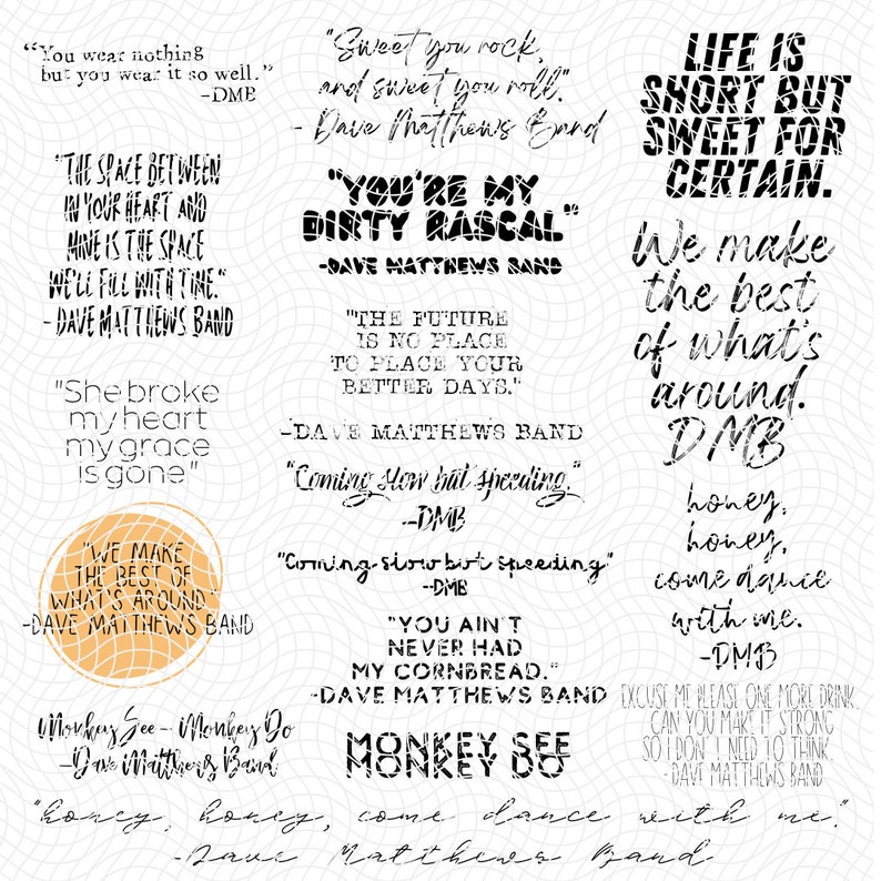 Dave Matthews Band Lyrics Pack 20 PNG Files - Etsy