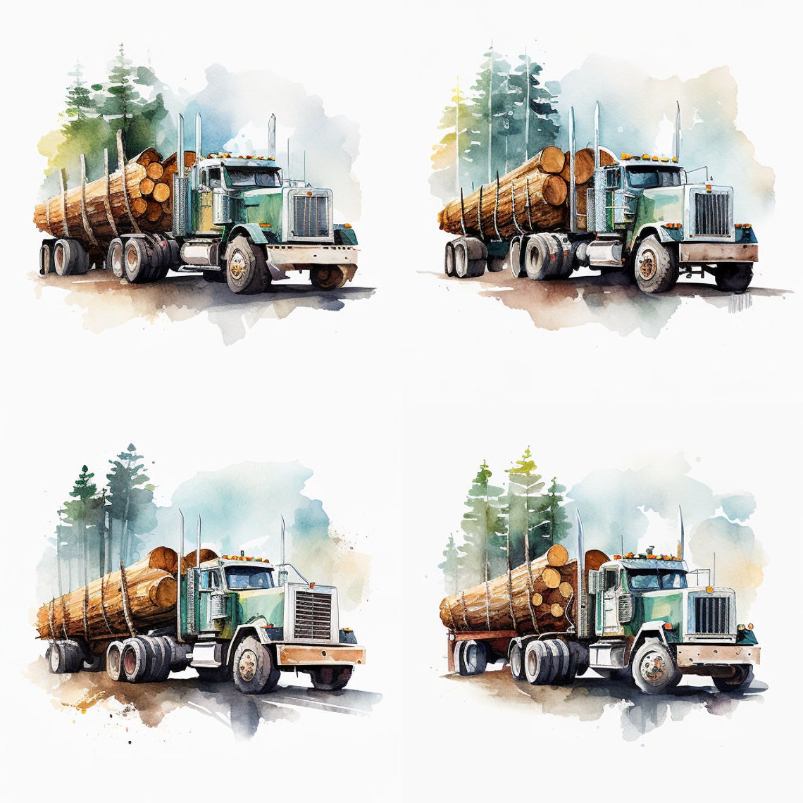 Logging Truck Png Logger Clipart Watercolor Truck Logging - Etsy