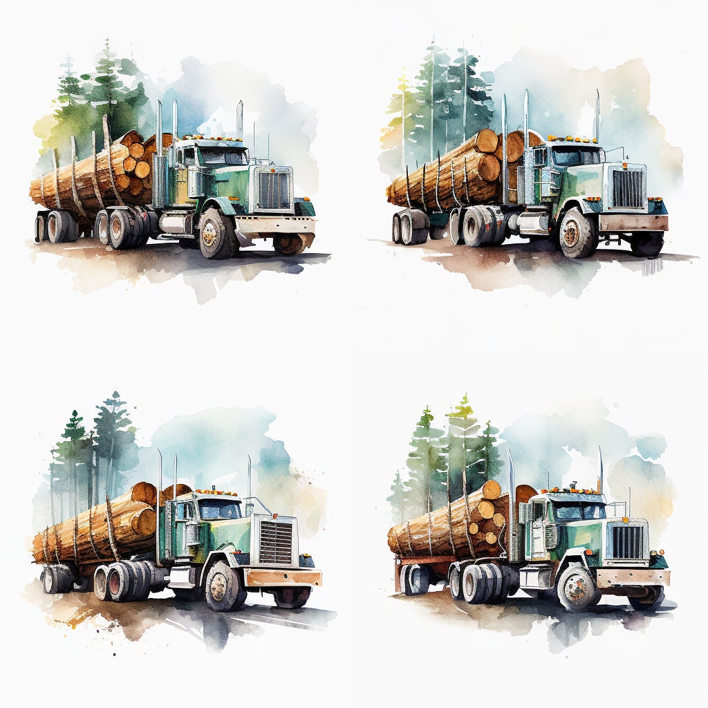 Logging Truck Png Logger Clipart Watercolor Truck Logging Print Logger ...