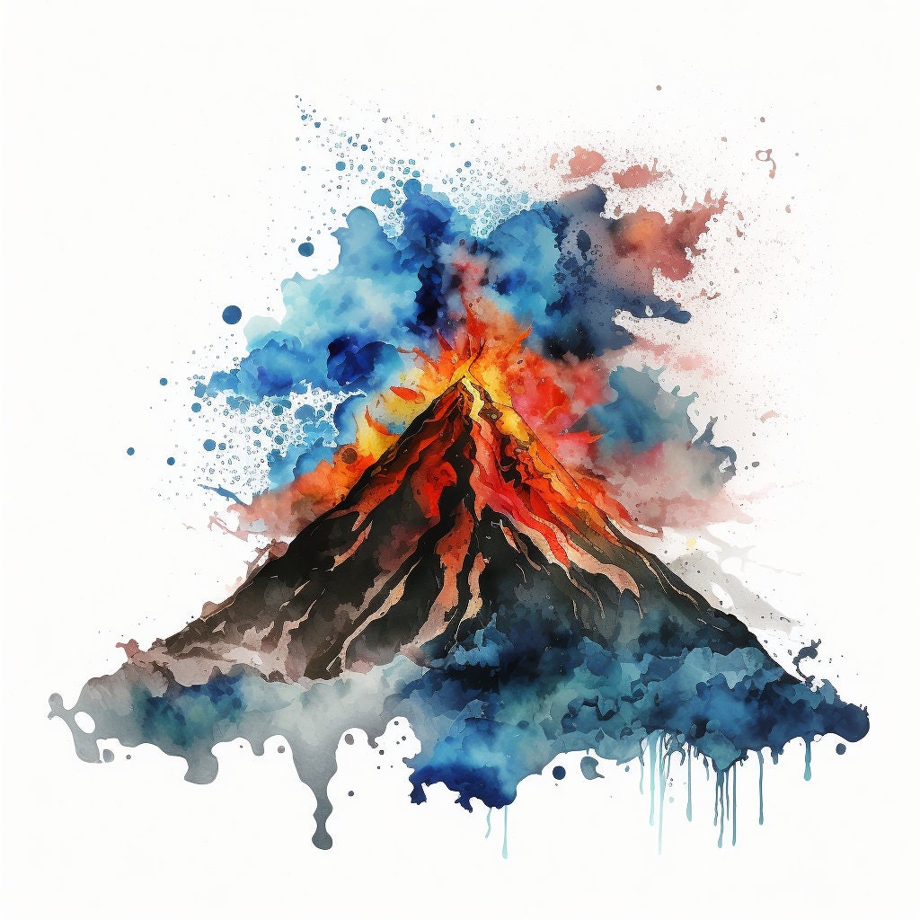 Volcano PNG Painting Volcano Print Volcano Watercolor Volcano Digital ...