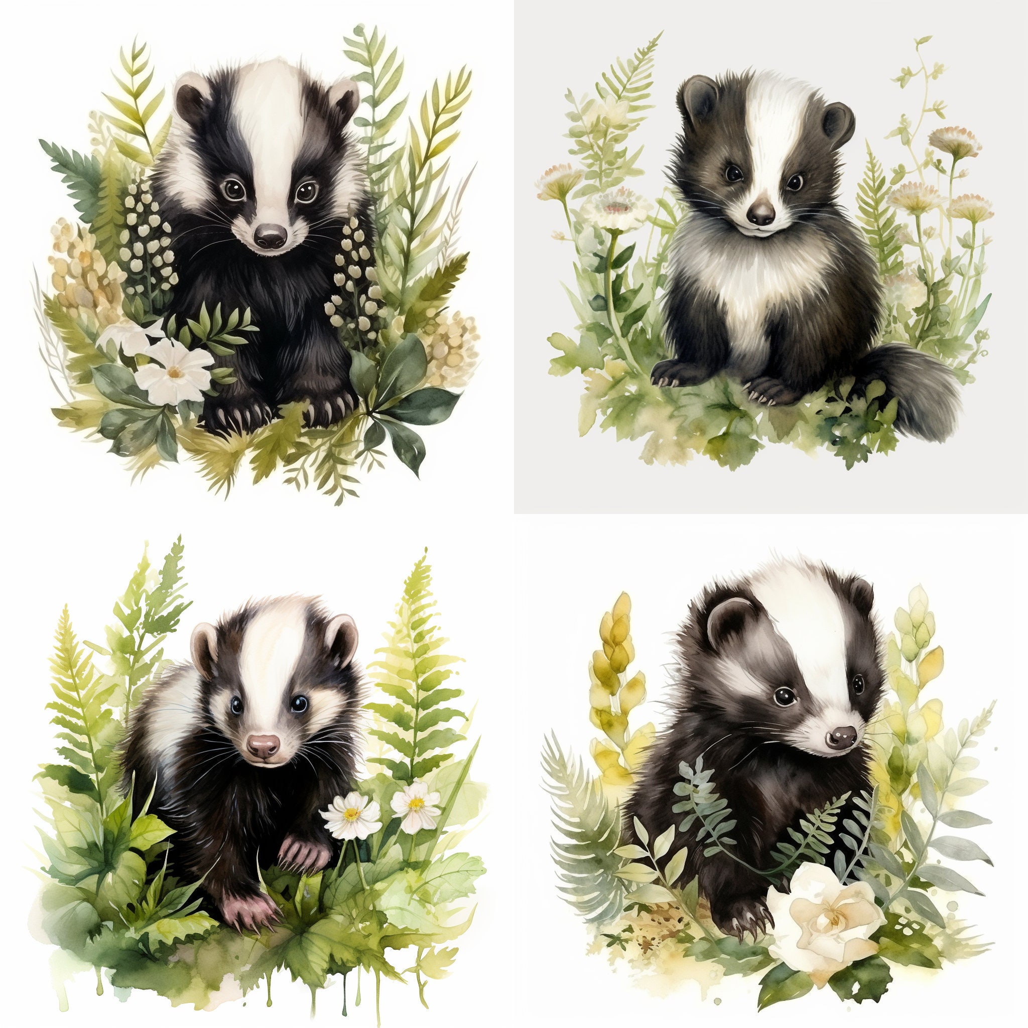 Watercolor Skunk PNG Skunk Clipart Baby Skunk Watercolor Baby Skunk ...