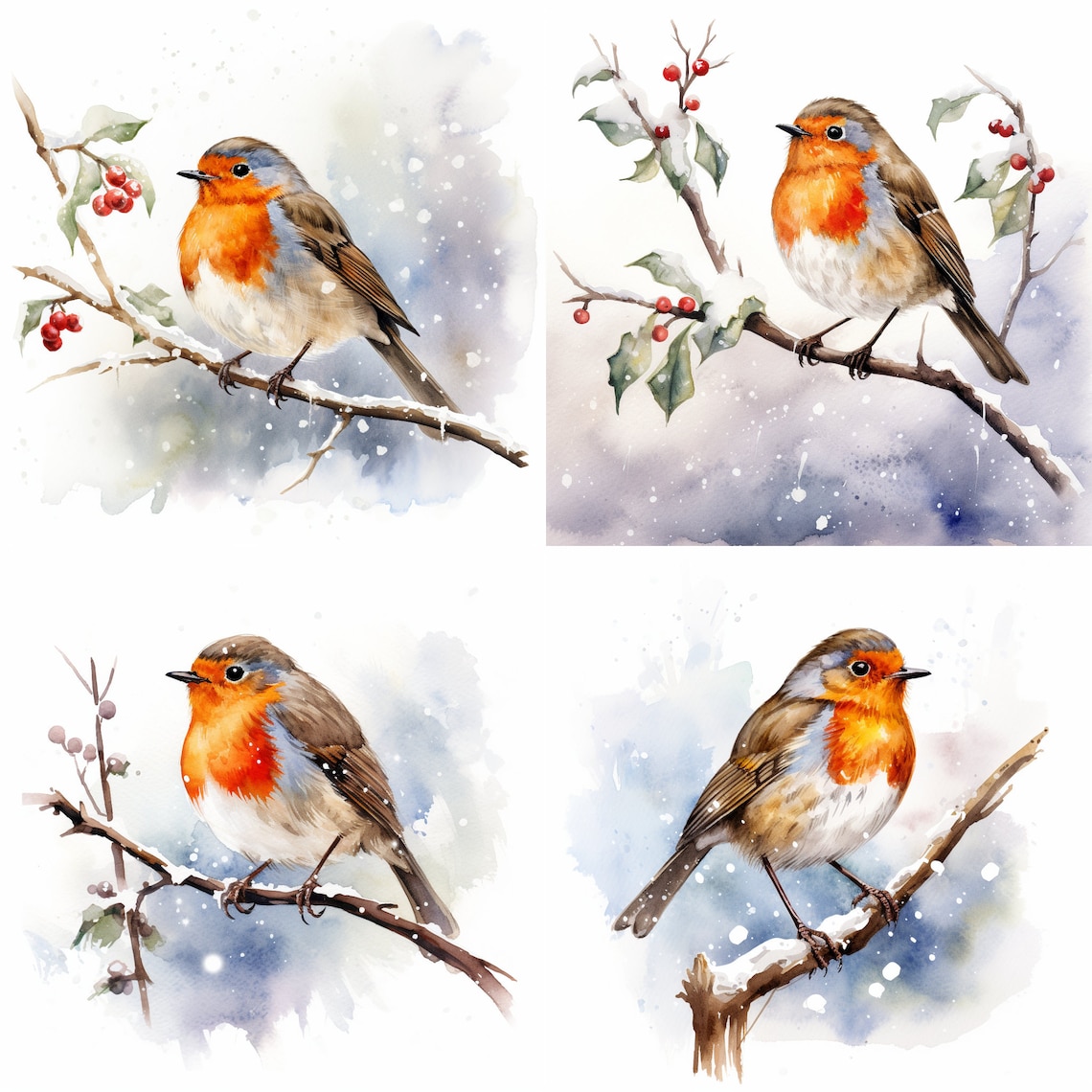 Watercolor Robin PNG Clipart Robin Watercolor Christmas Robin Print ...