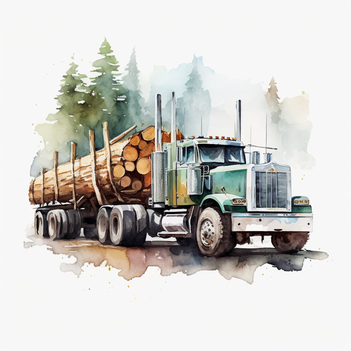 Logging Truck Png Logger Clipart Watercolor Truck Logging - Etsy