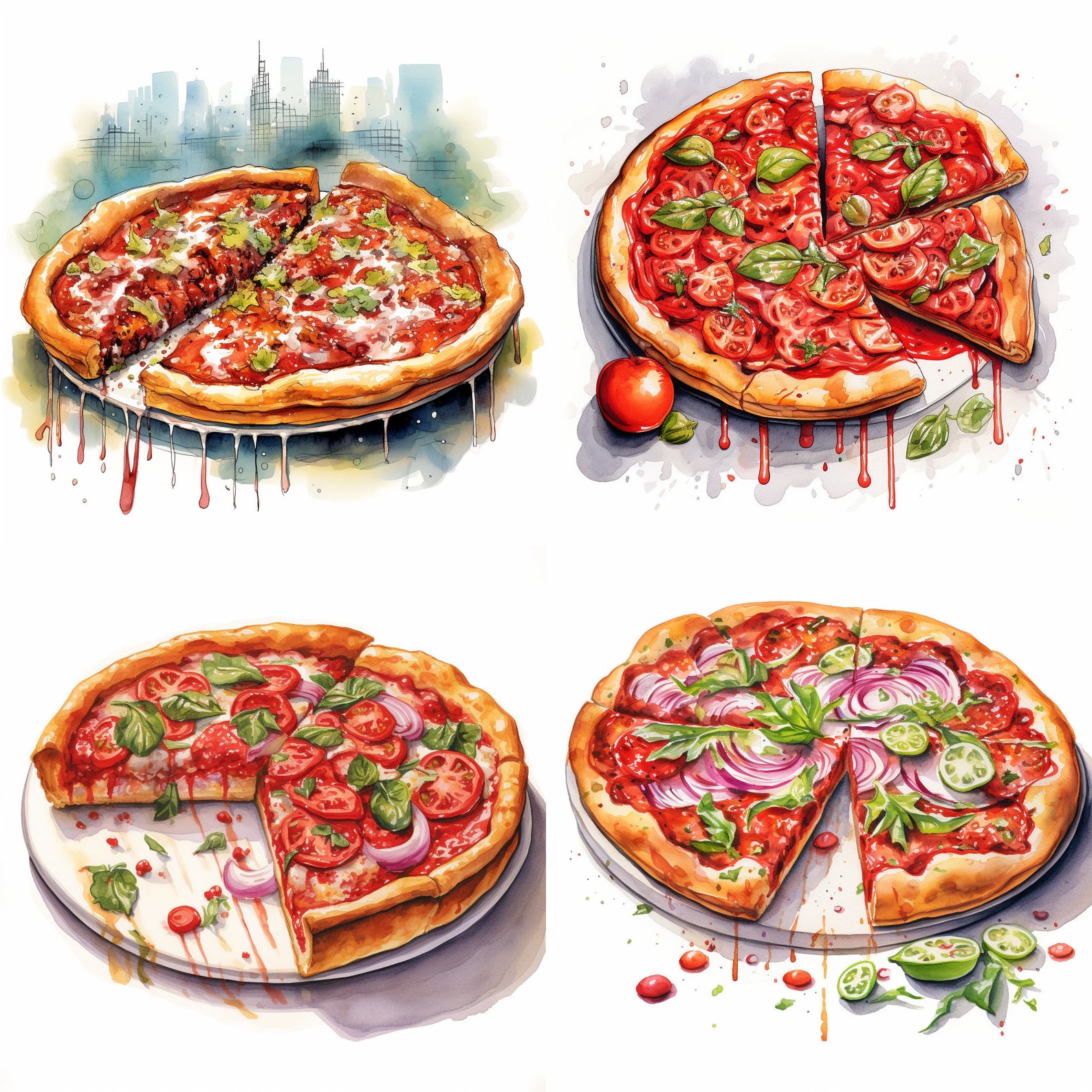 Watercolor Pizza PNG Clipart Chicago Pizza Watercolor Chicago Style ...