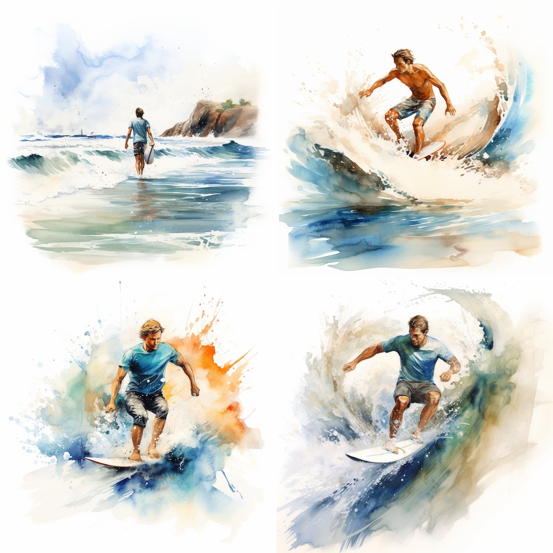 Watercolor Surfer PNG Clipart Surfboard Watercolor Beach Surfing Waves ...