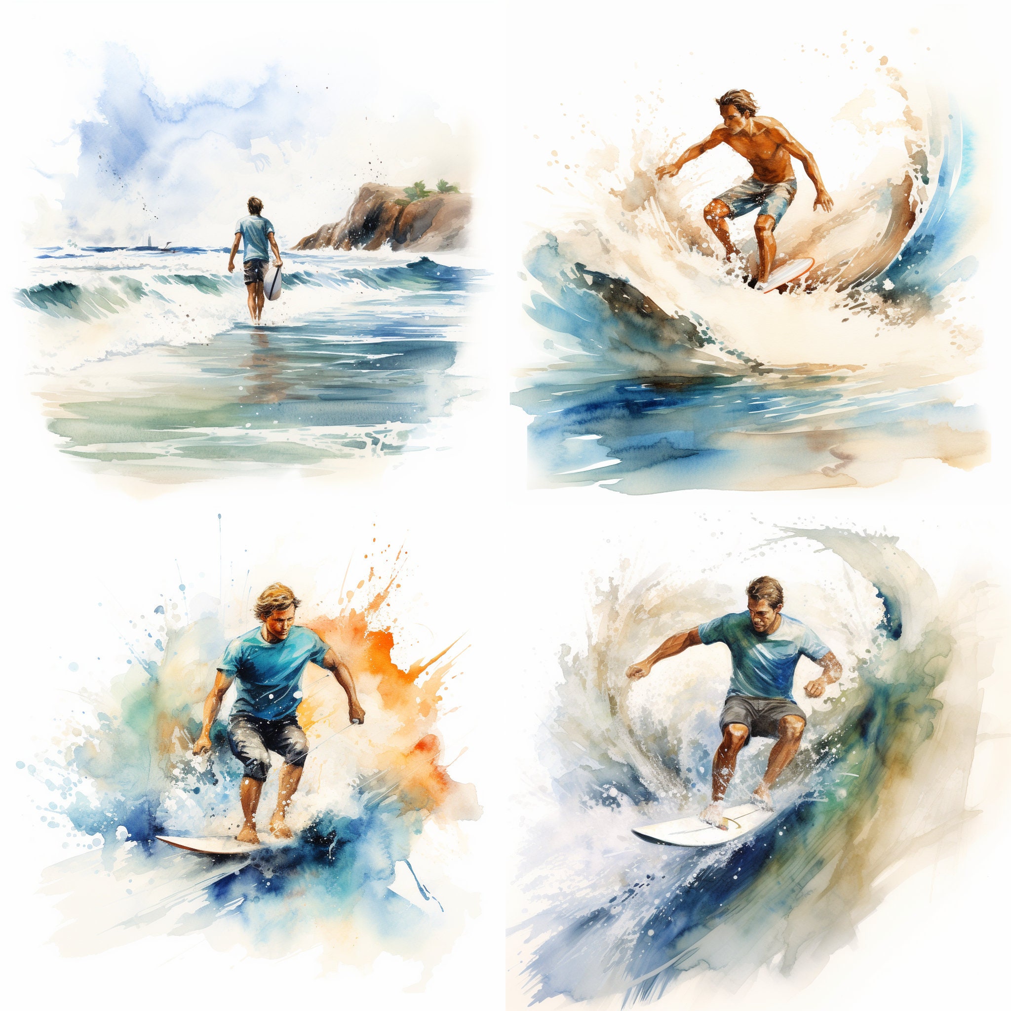 Watercolor Surfer PNG Clipart Surfboard Watercolor Beach Surfing Waves ...
