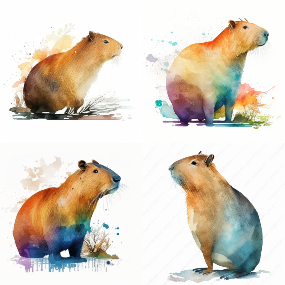 Capybara Watercolor, Digital Downloads, Capybara Clipart, Capybara PNG ...