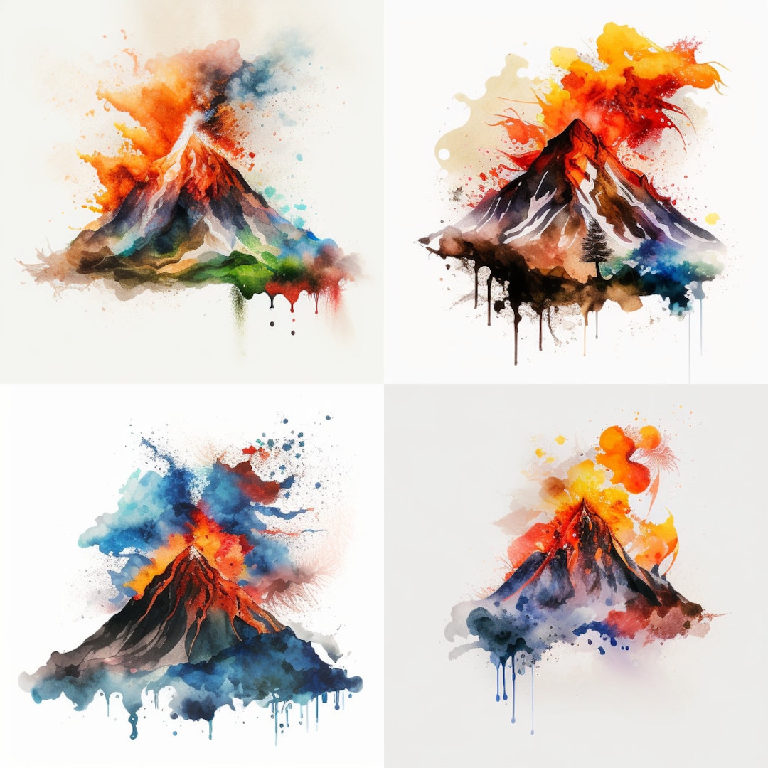 Volcano PNG Painting Volcano Print Volcano Watercolor Volcano Digital ...