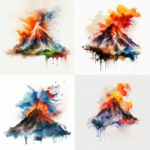Volcano PNG Painting Volcano Print Volcano Watercolor Volcano Digital ...