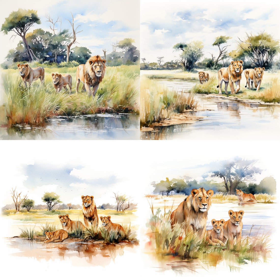Watercolor Lion PNG Clipart Lions Pack Watercolor Savannah Print Lions ...