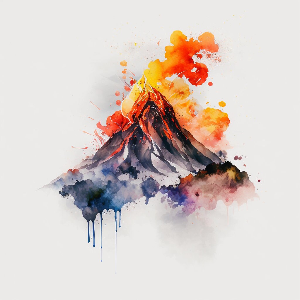 Volcano PNG Painting Volcano Print Volcano Watercolor Volcano Digital ...