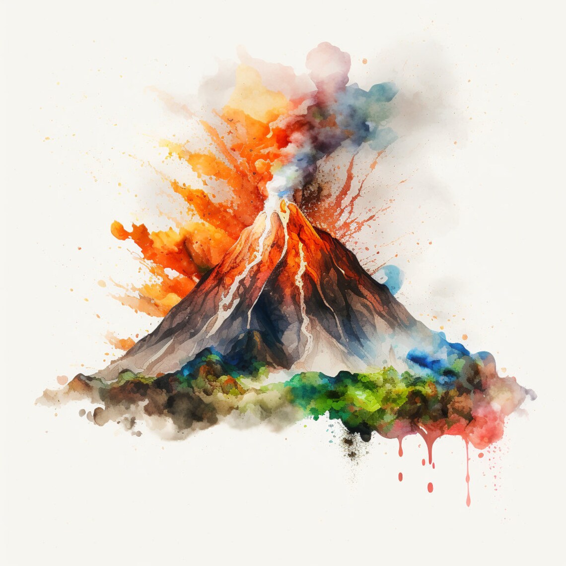 Volcano PNG Painting Volcano Print Volcano Watercolor Volcano Digital ...