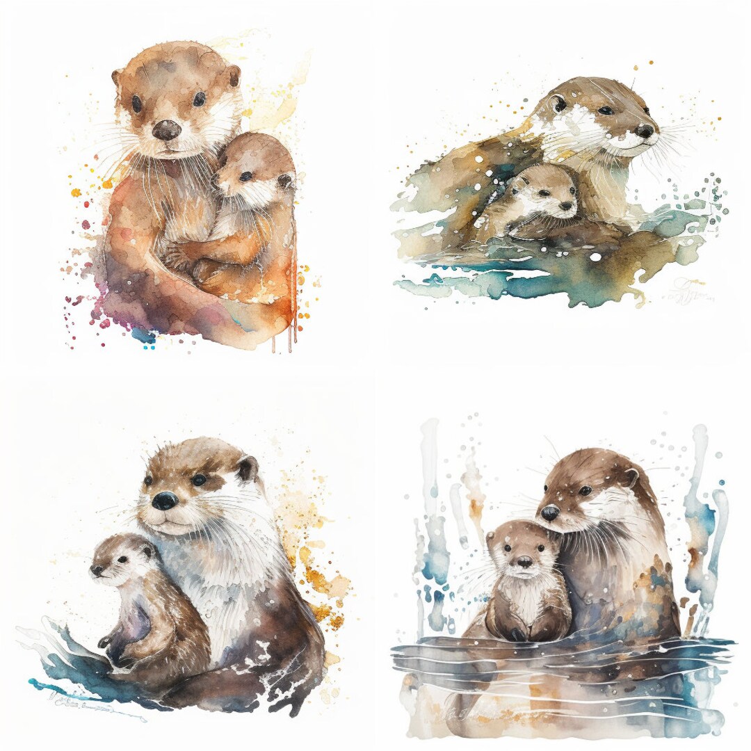 Watercolor Otter PNG Baby Otter Watercolor Clipart Otter Print Otter ...