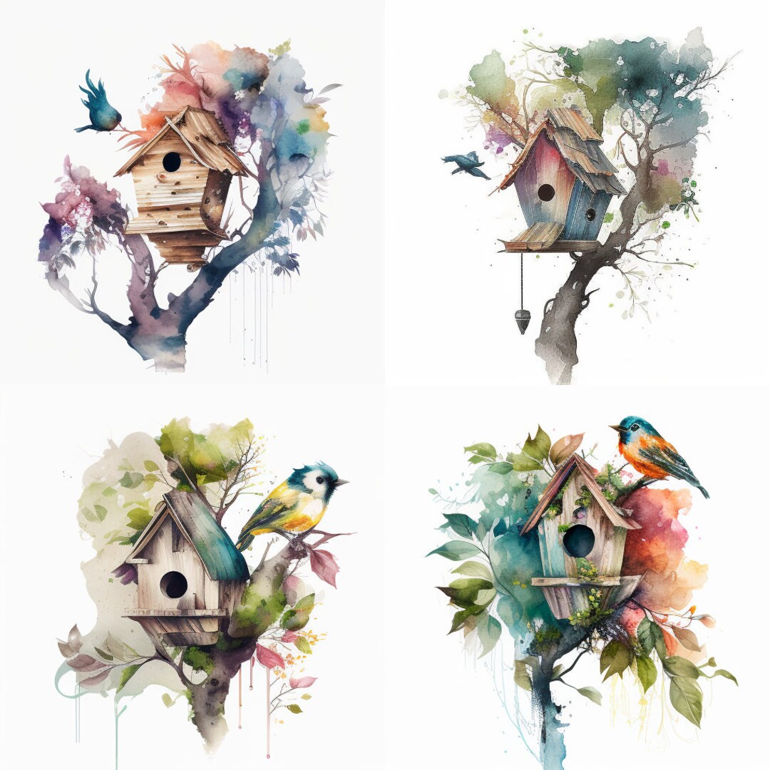 Watercolor Bird PNG Bird House Clipart Watercolor Bird Print Bird House ...