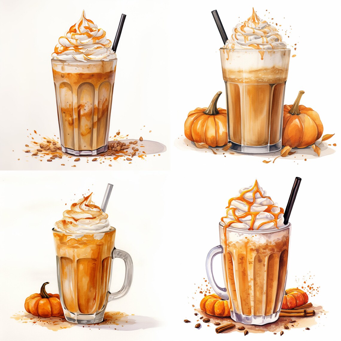 Watercolor Pumpkin Spice Latte PNG Latte Clipart Pumpkin Spice ...