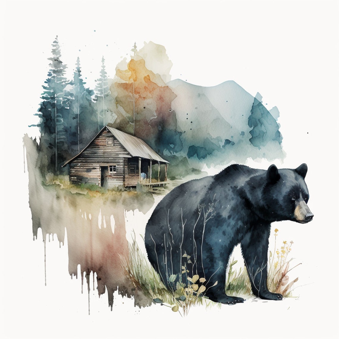 Watercolor Bear PNG Clipart Black Bear Watercolor Smokies Black Bear ...