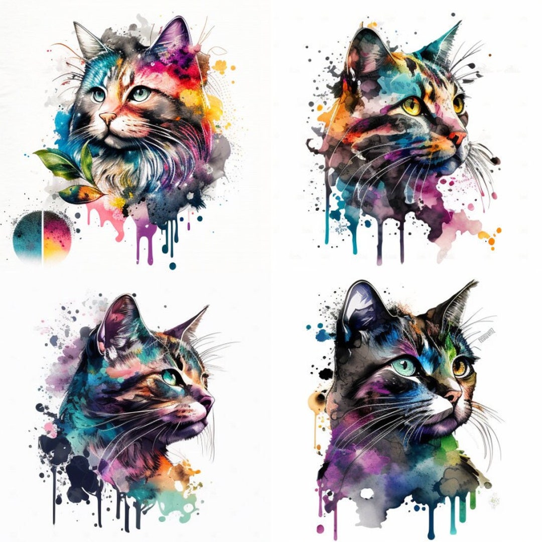 Cat Png, Colorful Cat Watercolor Sublimation Digital Download, Cat ...