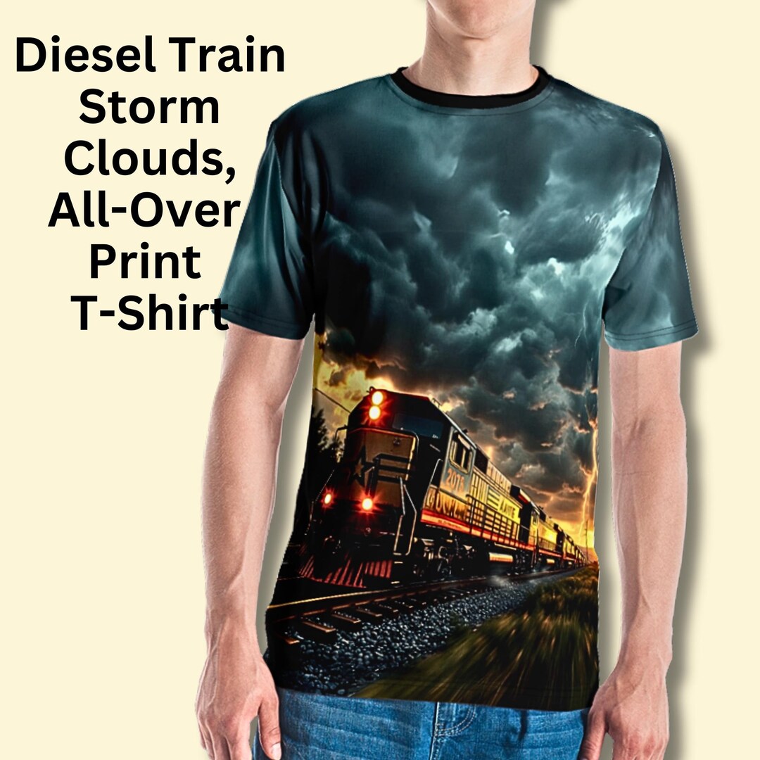 Fantasy Diesel Locomotive Train in a Storm, Men's T-shirt, All Over ...
