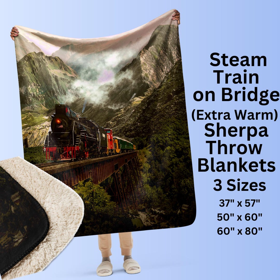 Steam Train Engine Locomotive on Bridge Sherpa Throw Blanket, for Train ...