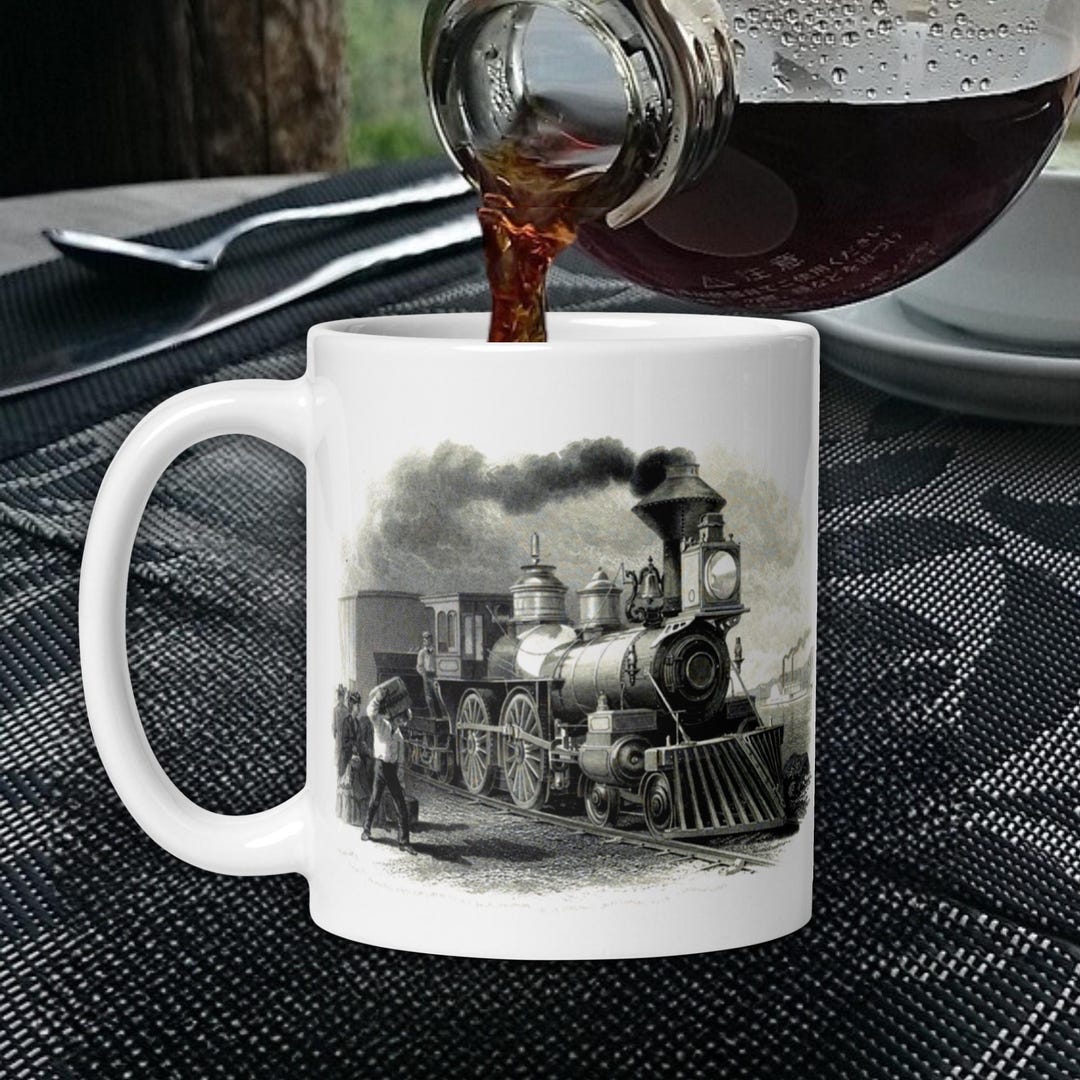 Train Mug, Steam Train Mug, Getting Ready for the Journey, Steam Engine ...