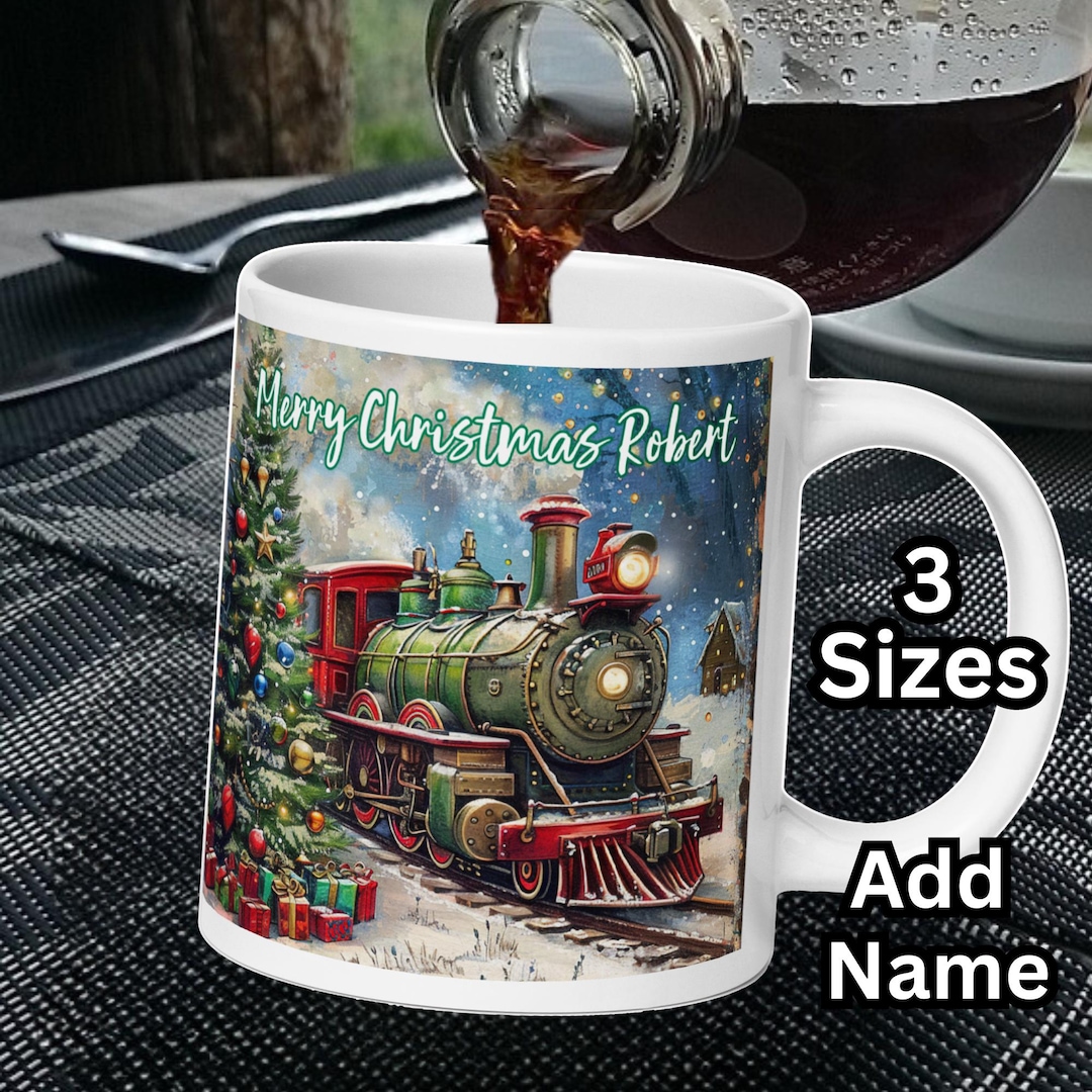 Personalized Name, Christmas Steam Train Engine Coffee Mug, Merry ...