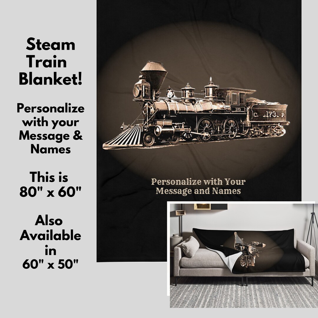 Personalized Names Steam Train Engine Brown Throw Blanket for Train ...