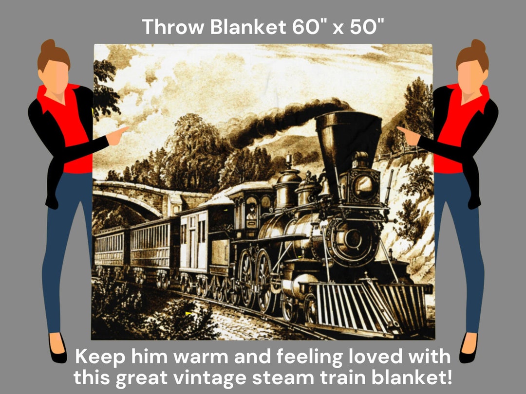 Vintage Steam Train, Throw Blanket 60" X 50", Train Fan Gift, Steam ...
