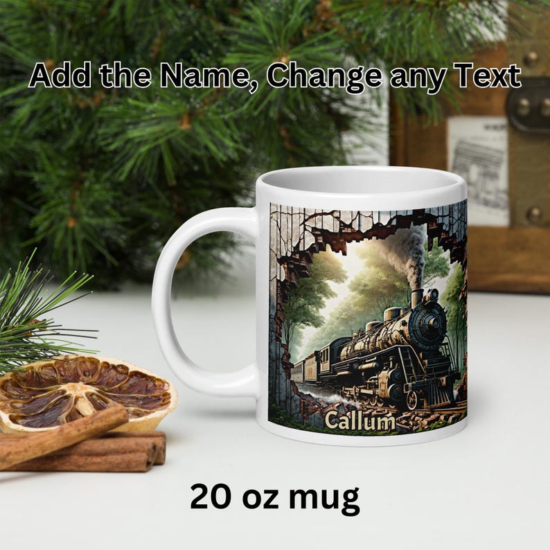 Personalized Name Steam Train Breaking Through Brick Wall, Coffee Mug ...