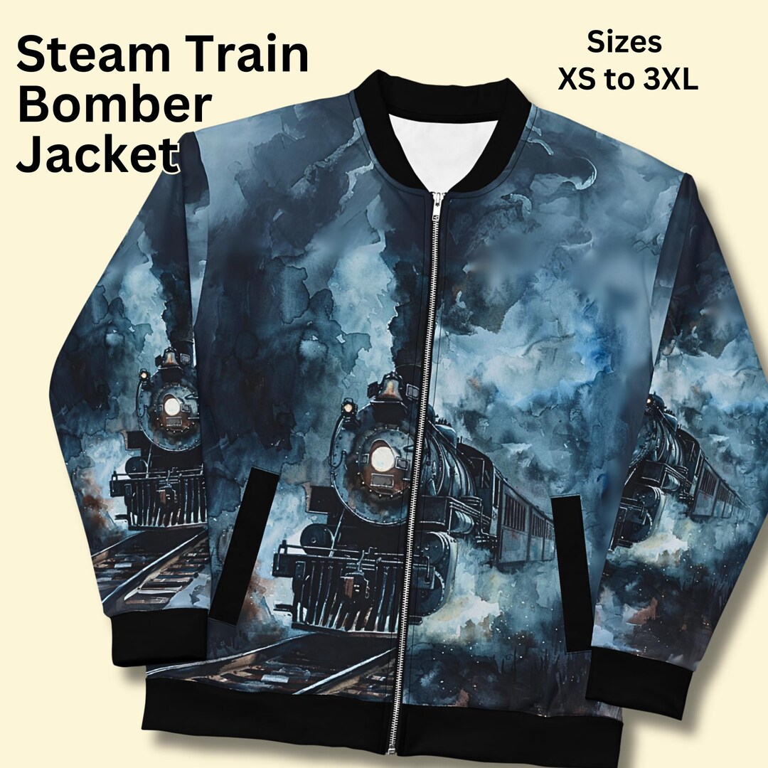 Blue Steam Train Unisex Bomber Jacket, All Over Print, Great Gift for ...