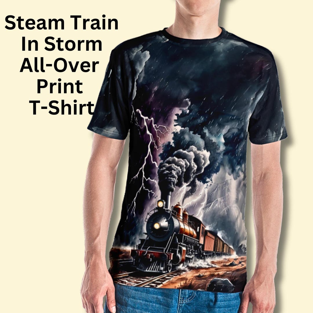 Red Steam Train in Storm Men's T-shirt, Great Gift for Any Train Fan ...