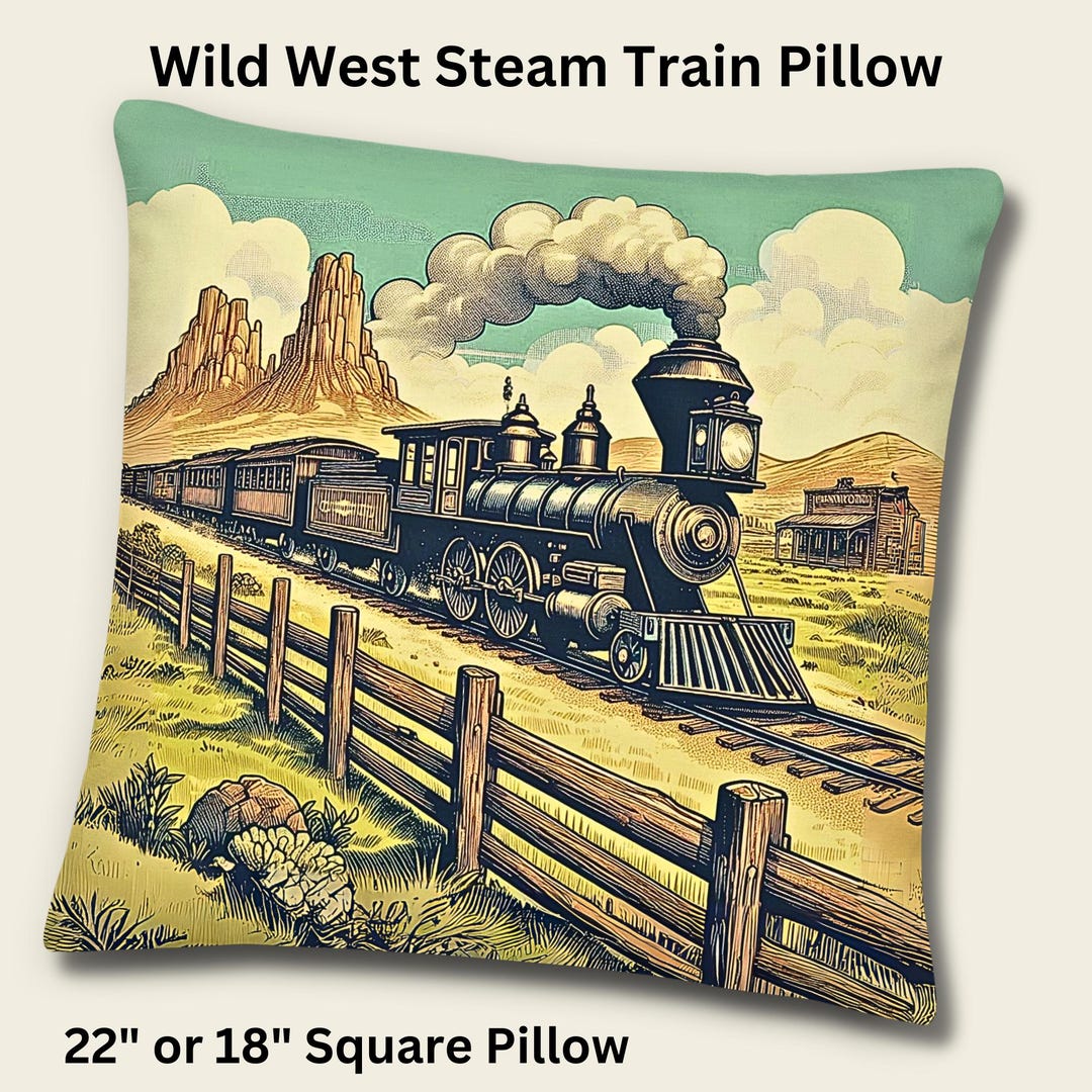Steam Train in the Wild West, Premium Pillow, Great Gift for Steam ...