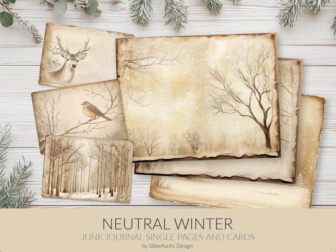 Winter Junk Journal Printables Full Pages Neutral Winter Single Page ...