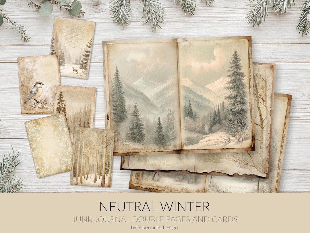 Winter Neutral Junk Journal Printables Half Pages Neutral Winter Double ...