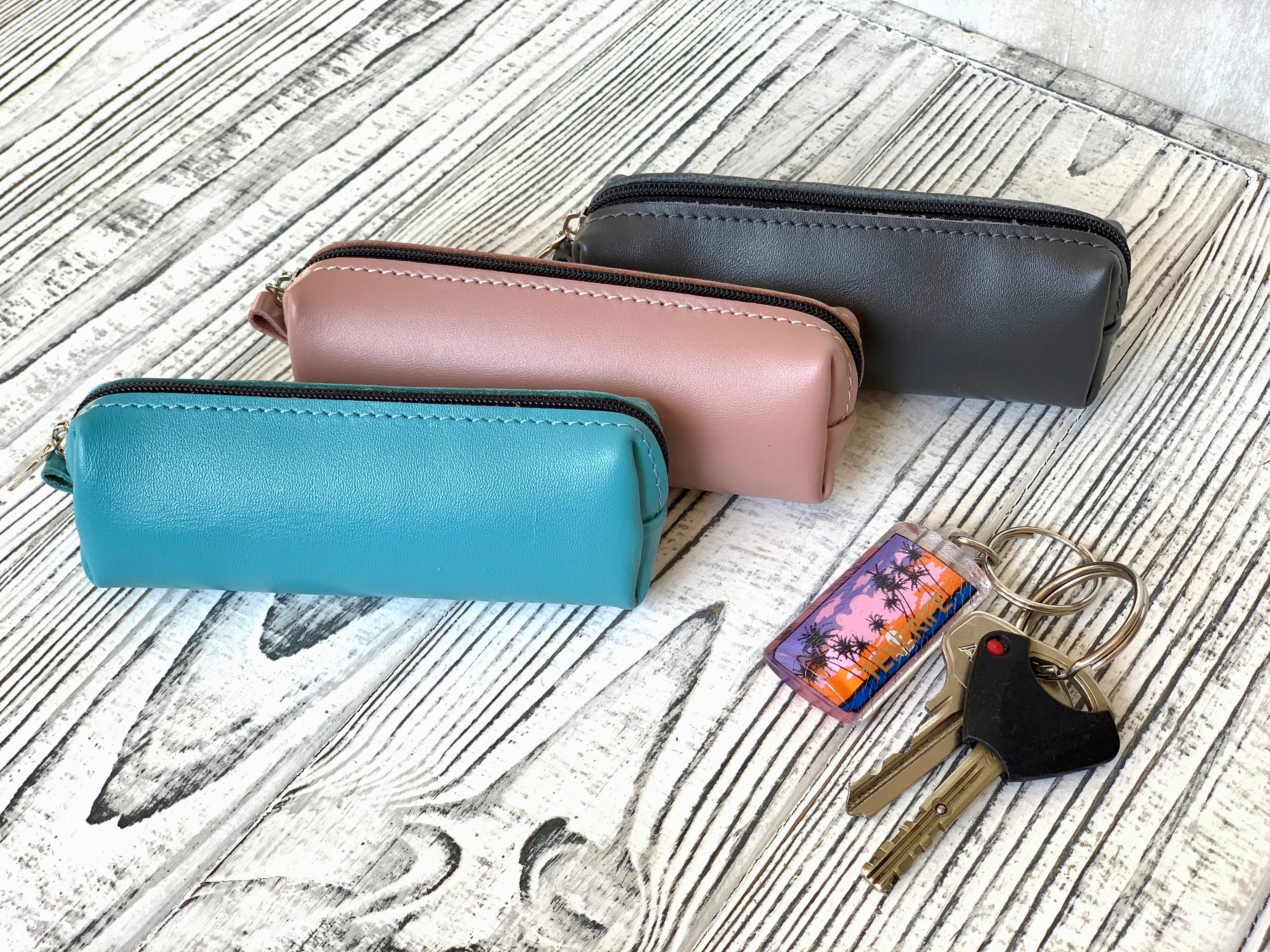 Leather Zipped Keychain, Personalized Women Key Purse, Leather Key ...