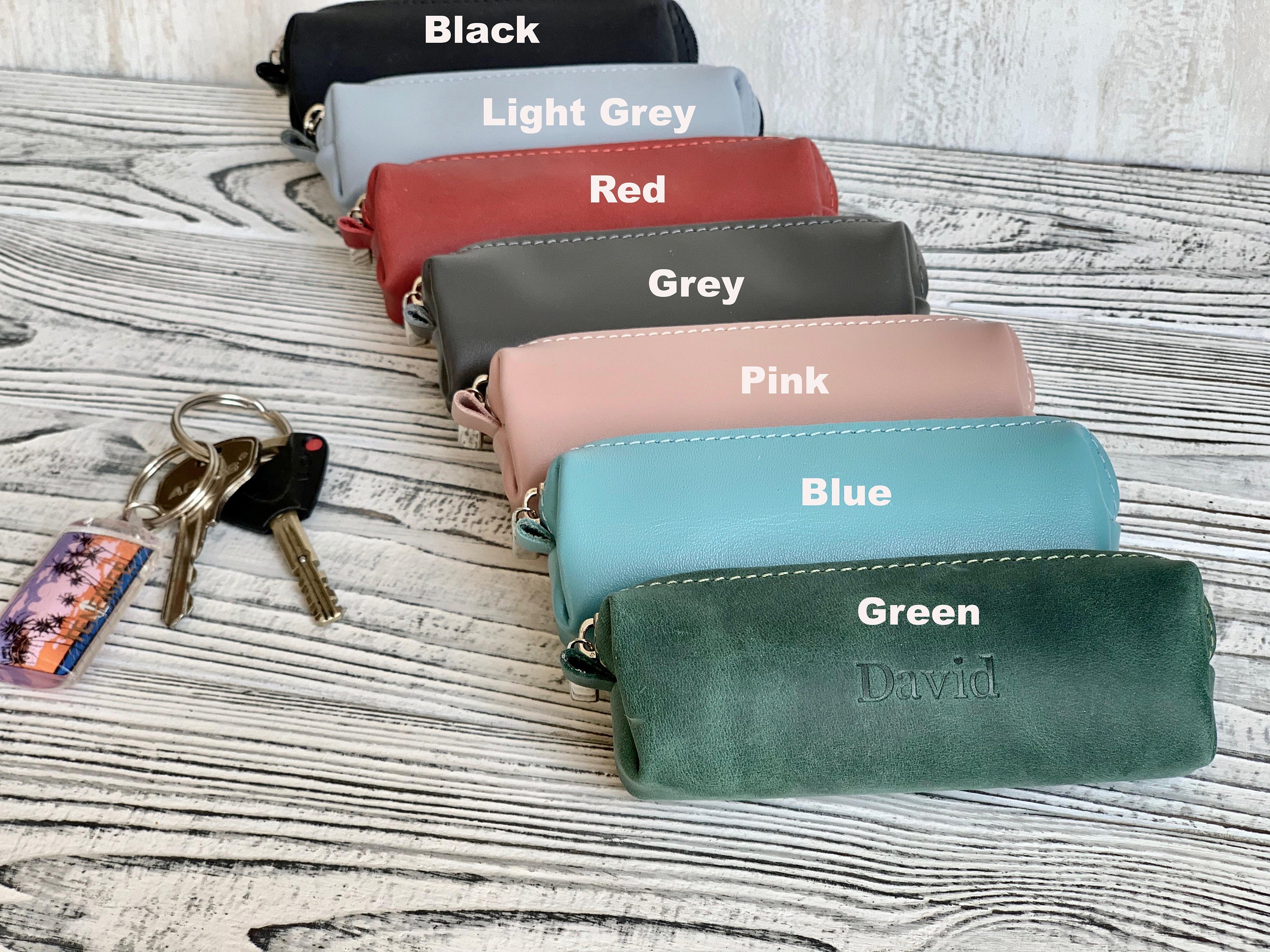 Leather Zipped Keychain, Personalized Women Key Purse, Leather Key ...