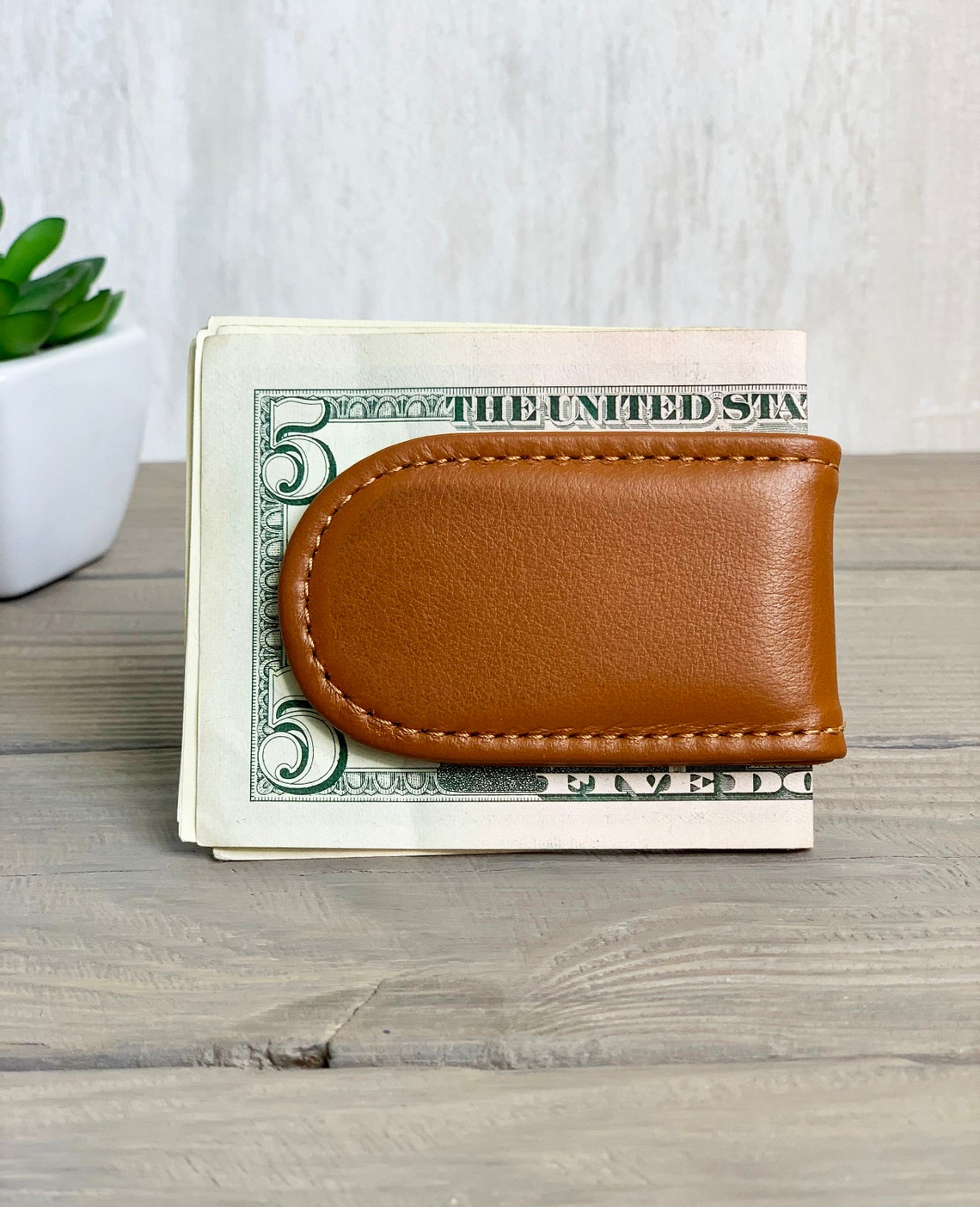 Slim Magnetic Leather Money Clip Holder for Men Personalized | Etsy