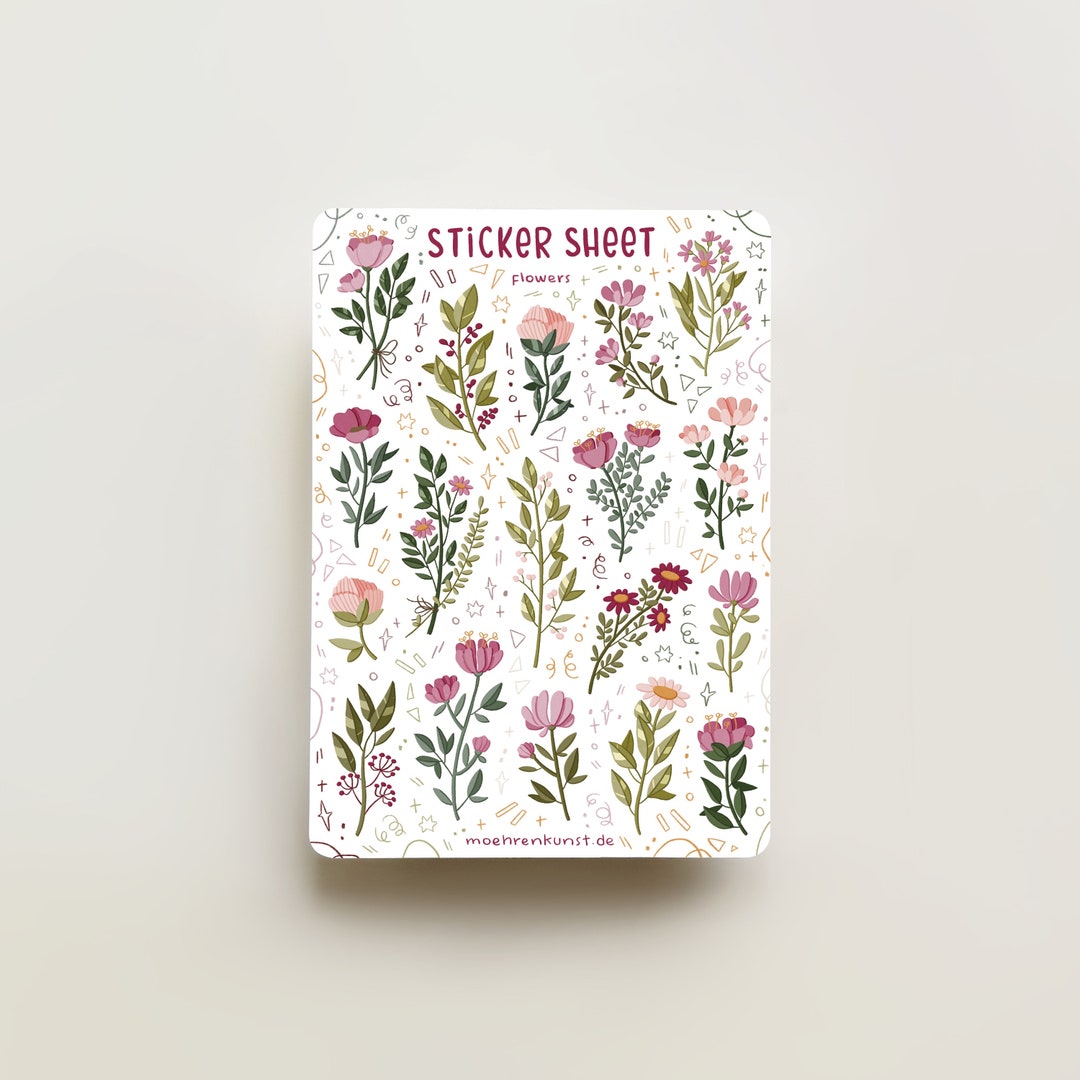 Sticker Sheet - Flowers Pink (CLEARANCE) | Journal Stickers, Calendar ...