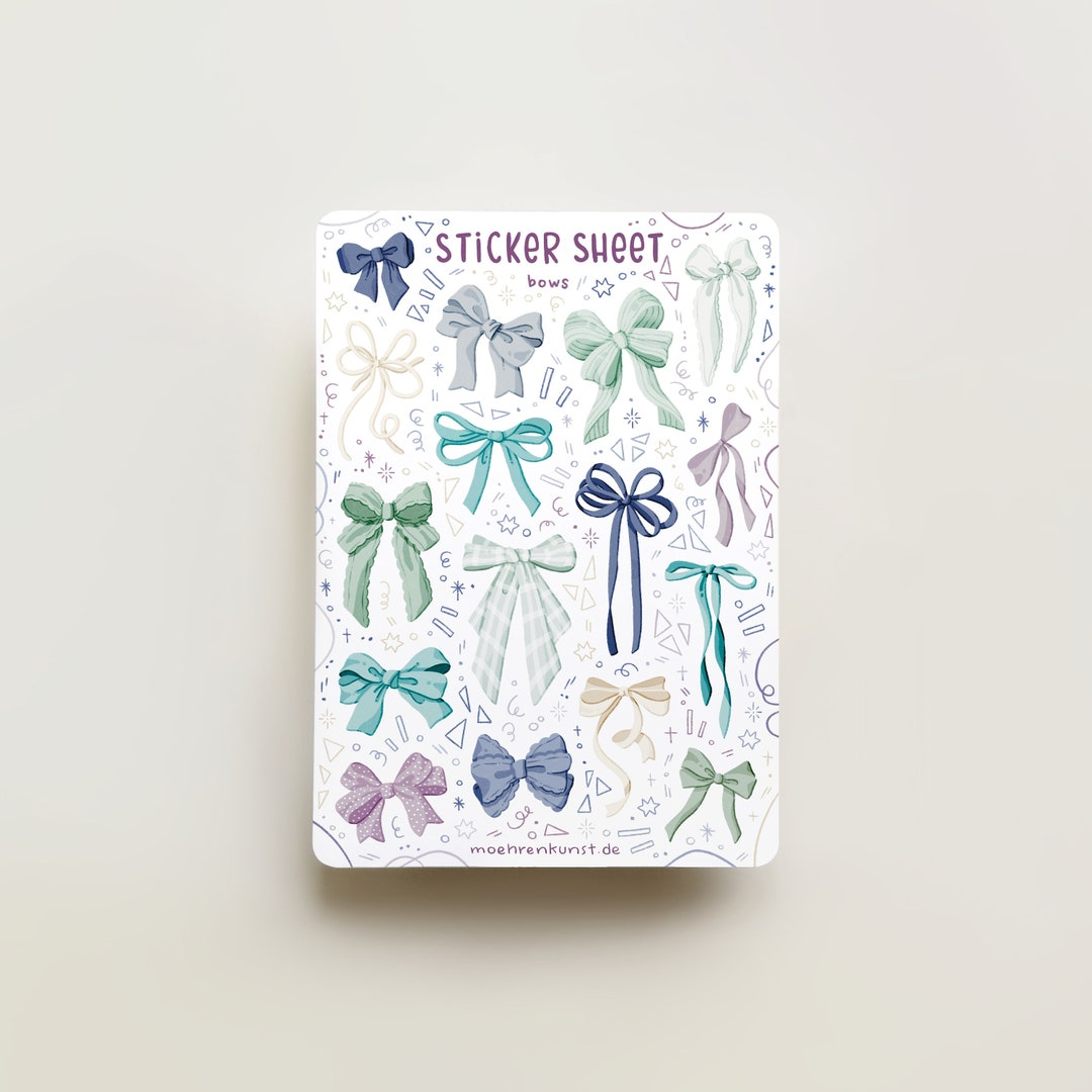 Sticker Sheet - Bows Blue | Journal Stickers, Calendar, Ribbon Art ...