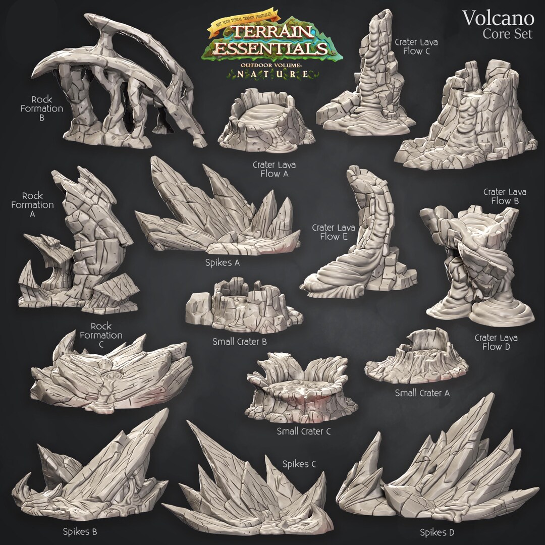 Volcano Terrain Set Dnd Terrain STL 3D Printable Terrain RPG Terrain 3D ...