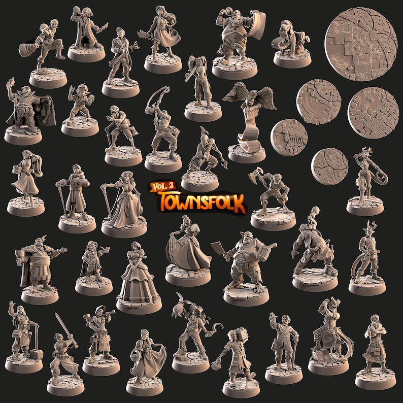 Dnd Miniatures Townsfolk Dnd Miniatures STL Dnd 3D Printable Models Minis 3D Files Dungeons and ...