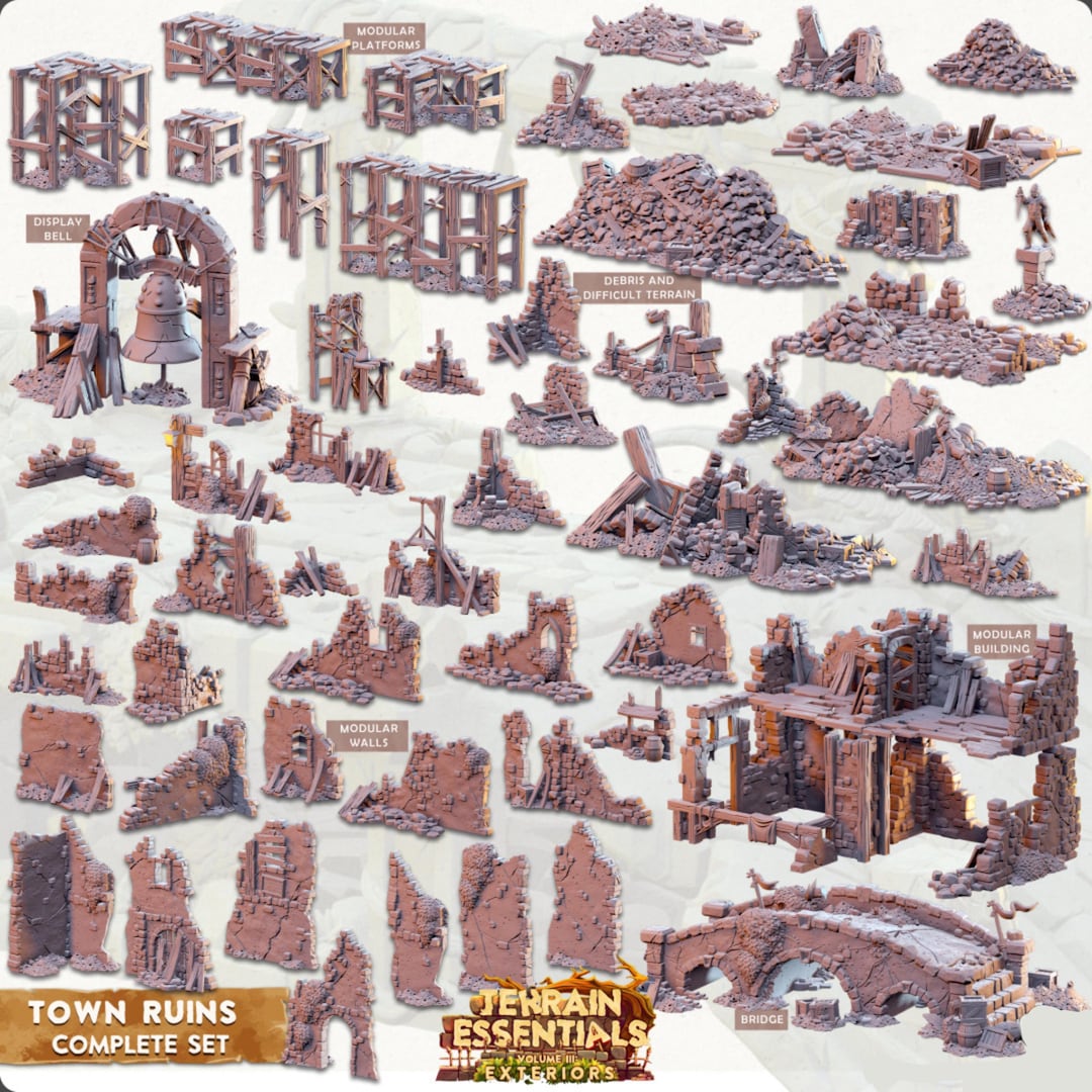 Modular Town Ruins Terrain Warhammer Terrain STL 3D Printable Dnd ...